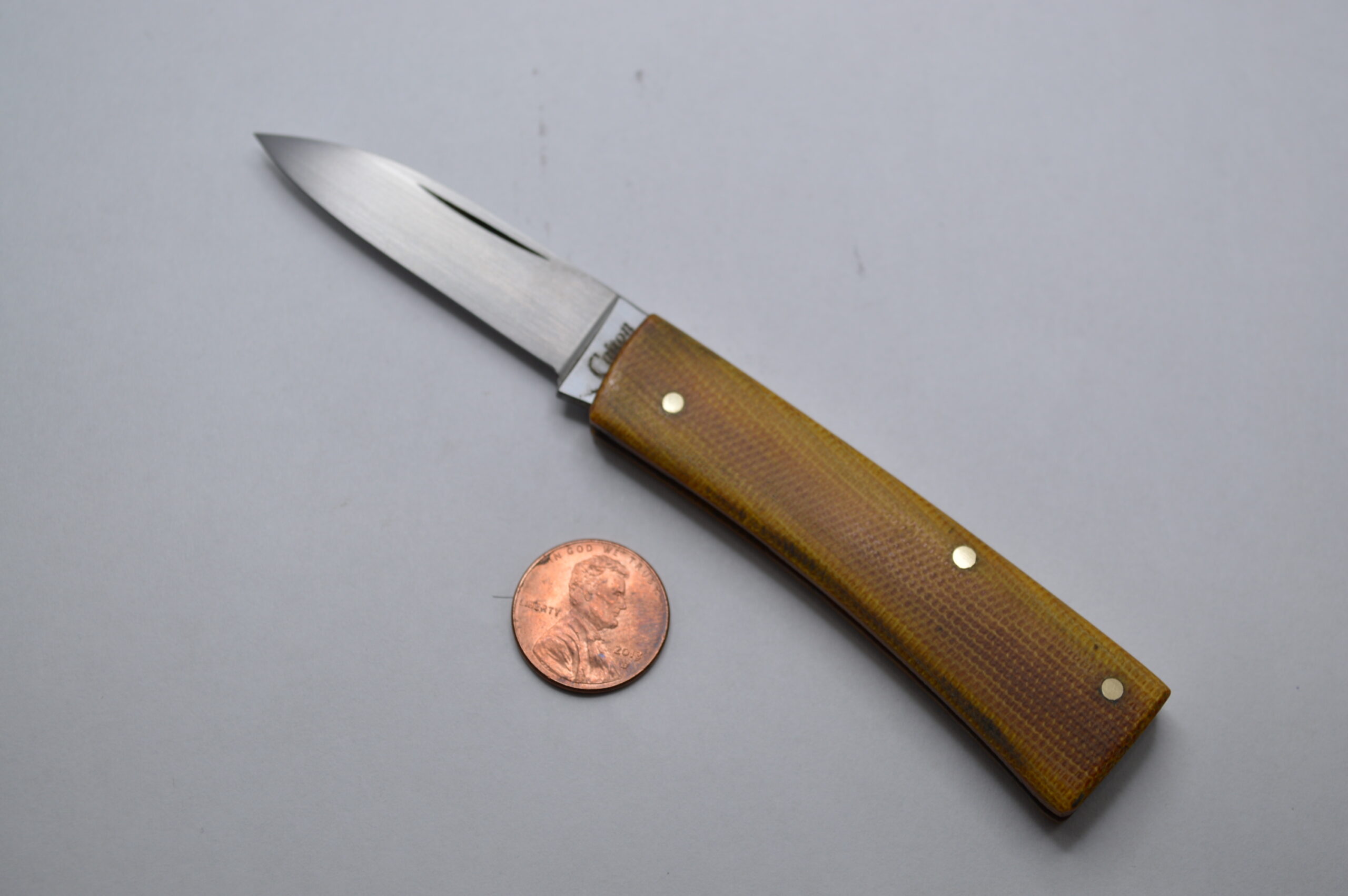 1095 3" scagel pattern slipjoint in natural canvas micarta - Calton Cutlery